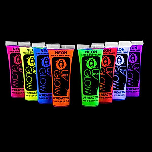 Uv Glow Blacklight Face and Body Paint 0.34oz - Set of 8 Tubes - Neon Fluorescent (All Colours)