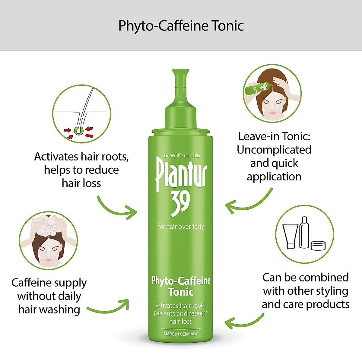 Plantur 39 Natural Phyto Caffeine Hair Growth Scalp Tonic for Women for Fine, Thinning Hair, Niacin, Caffeine, Zinc, Castor Oil, Sulfate Free, 6.76 floz