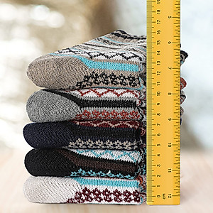 Trifabricy 5 Pairs Cozy Vintage Knit Socks - Warm Thick Winter Socks For Women and Men, Soft Crew Hiking Socks, Fashion Gift