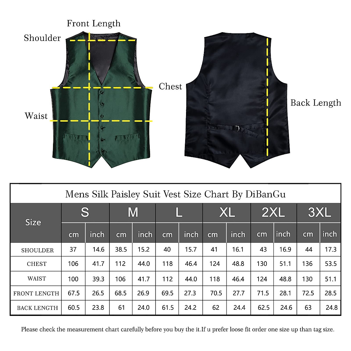 DiBanGu Mens Vest and Tie Set Formal Paisley Waistcoat and Necktie Pocket Square Cufflinks Silk Suit Vest for Tuxedo Wedding, Emerald Green, XX-Large