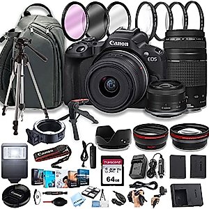 Canon EOS R50 Mirrorless Digital Camera with RF-S 18-45mm f/4.5-6.3 is STM Lens + 75-300mm F/4-5.6 III Lens+ 64GB Memory Cards, Professional Photo Bundle (42pc Bundle)