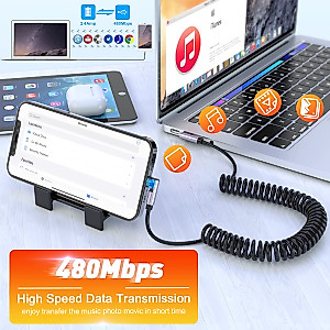 90 Degree Coiled Lightning Cable [MFi Certified & Data Sync], Right Angle Design Gaming LED iphone Cord, Coiled USB A to Lightning Cable Cord Data Transmission Compatible with iPhone/Ipad Product