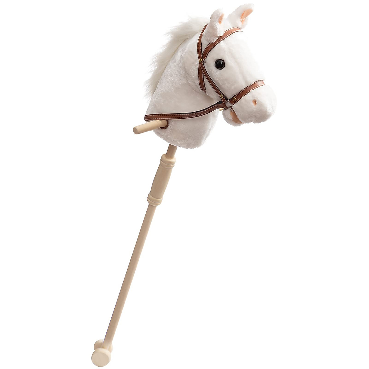 HollyHOME Stick Horse Plush Handcrafted Hobby Horse on a Stick with Wood Wheels Real Pony Neighing and Galloping Sounds for Kids Toddlers White 36 Inches(AA Batteries Required)