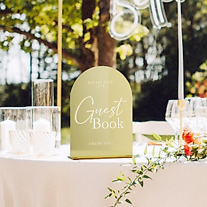 Acrylic Wedding Sign with Stand- 5"x7" Gold Mirror Arch Acrylic Guest Book Sign and Base,1/8" Thick | Modern Calligraphy White Lettering Acrylic Arch Sign for Wedding Reception & Party