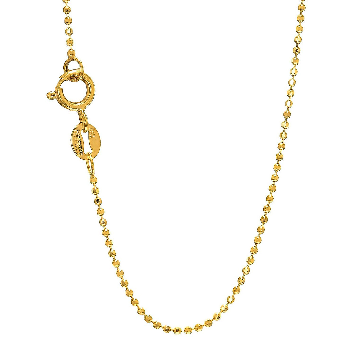 JewelStop 14k Solid Yellow Gold 1 mm Diamond-Cut Bead Ball Chain Spring Ring Clasp-16 Inches, 1.5gr.