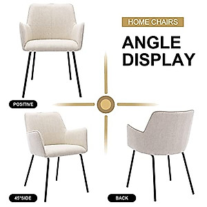 ONEVOG Beige Dining Chairs Set of 2, Kitchen Dining Room Chair with Curved Back Support, Upholstered Fabric Kitchen Chairs for Small Space, Black Metal Legs Dining Chairs