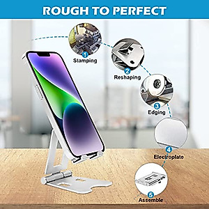 Desktop Cell Phone Stand for Up and Down Angle Height Adjustable Desk Sturdy Aluminum Metal Phone Holder for iPhone,MiniIpad, Mobile Phone, All Android Smartphone,Silver