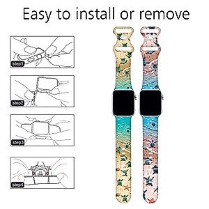 Sea Turtle Sport Watch Bands Compatible with Apple Watch Band 42mm 44mm 45mm,Decoration Silicone Strap Wristbands Compatible with iWatch Bands Series SE 7 6 5 4 3 2 1 for Girls Women Boys Men Couple Boyfriend Girlfriend Lover Gifts