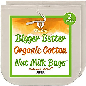Nut Milk Bags - Organic Cotton - Not Cheesecloth - Pro Quality Unbleached 12"x12" 2 Pack - Perfect Size Mesh Strainer for Almond Milk-Cheese-Tea-Yogurt-Juices-Soups- Reusable Washable
