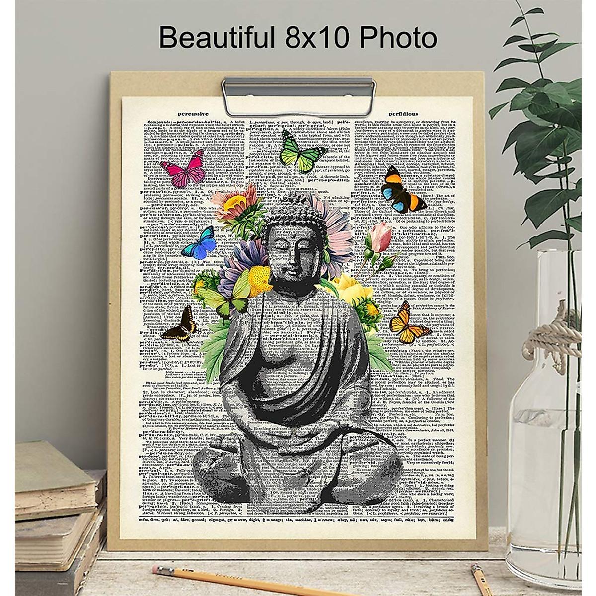 Butterfly Buddha Dictionary Wall Art Print - 8x10 Photo, Home Decor, Meditation Room or Yoga Studio Decoration - Unique Zen Gift - Unframed Poster Picture