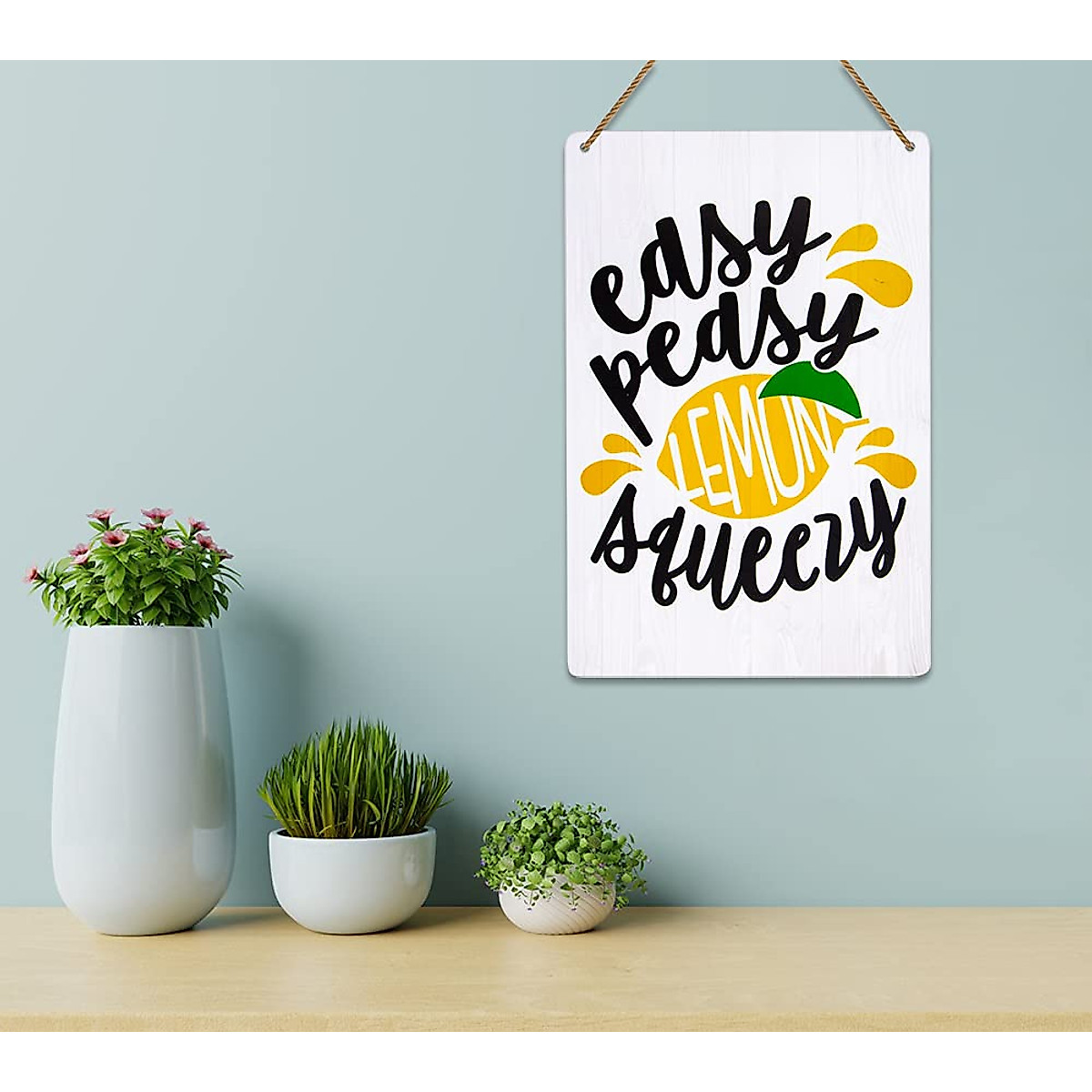 WhatSign Easy Peasy Lemon Squeezy Sign 8"x12" Lemon Saying Signs Wall Plaque,Lemon Kitchen Home Decor Signs,Lemon Decor Signs for Home Kitchen Garden Farmhouse Bar Coffee Shop