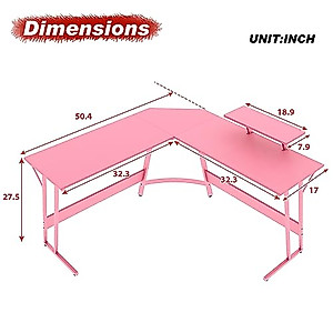 PayLessHere L Shaped Desk Corner Gaming Desk Computer Desk with Large Desktop Studying and Working and Gaming for Home and Work Place,Pink