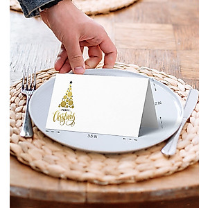Christmas Place Cards (3.5 x 2 in) 25 pcs, Table Name Cards for Christmas Party, Seating Name Cards, Food Labels, Scored for Easy Folding, Christmas Party Supplies, Fiesta Party - SJK022