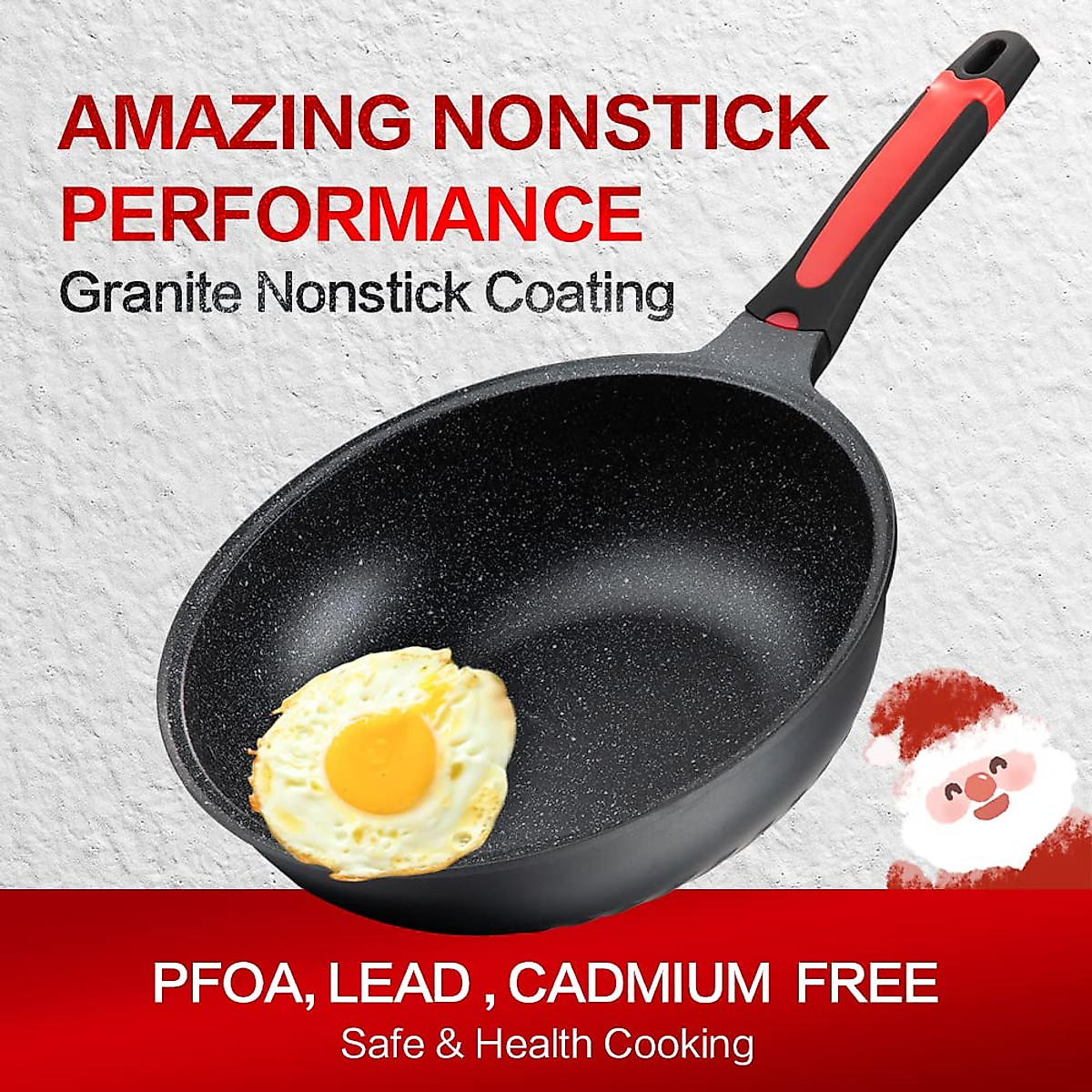 WINSDOM Wok Pan with Lid Aluminum Nonstick Frying Pan Skillet with Lid 11inch Induction Cookware Woks and Stir-fry Pan with Heat Indicator Dishwasher Safe