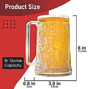 Freezer Mugs With Gel Beer Mugs For Freezer - Frosted Beer Mugs Freezer Cups - Double Walled Freezer Mugs With Gel - Frosty Mugs Beer Freezer Glasses - Set Of 4 - Clear