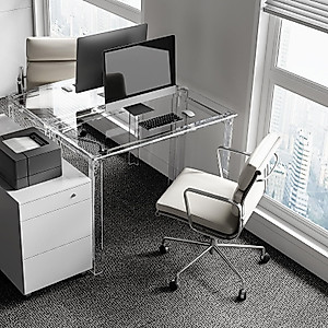 HMYHUM Acrylic Desk, 39.4" L x 19.7" W x 29.5" H, Clear Desk for Home Office for Laptop, Study, Writing, Vanity Table with Rectangular Legs, Modern, Easy Assembly