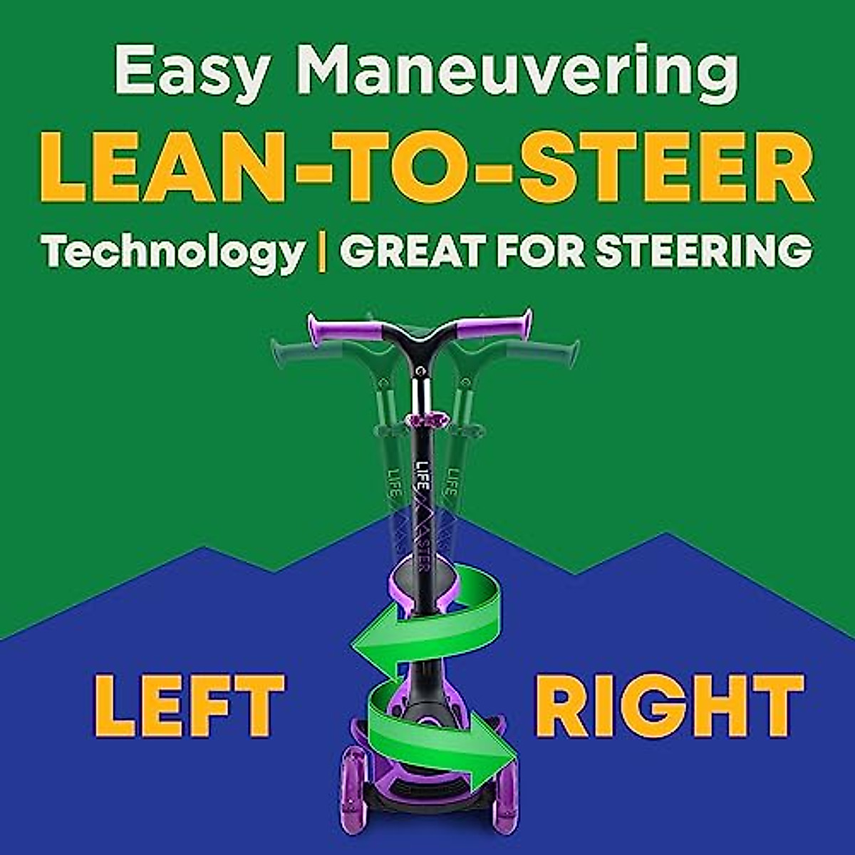 Kids Scooter – Foldable Seat – LED Wheel Lights Illuminate When Rolling – Children and Toddler 3 Wheel Kick Scooter – Adjustable Handlebar – Indoor and Outdoor- Purple - by Lifemaster