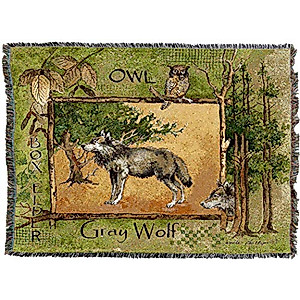 Pure Country Weavers Gray Wolf Lodge Blanket by Anita Phillips - Wildlife Lodge Cabin Gift Tapestry Throw Woven from Cotton - Made in The USA (72x54)