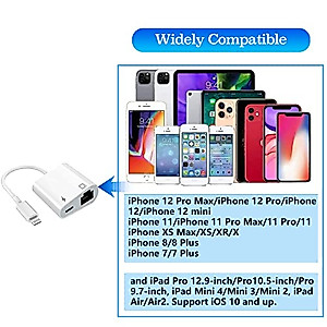 Lightning to Ethernet Adapter, [Compatible with Apple MFi Certified] RJ45 Ethernet LAN Network Adapter, Plug and Play, Supports 100Mbps Ethernet Network with Charge Port, iOS 10.3.3 to iOS 15