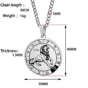 12 Constellation Necklace Stainless Steel Coin Disc Zodiac Horoscope Pendant Necklace for Women Men Personalized Jewelry(Taurus)