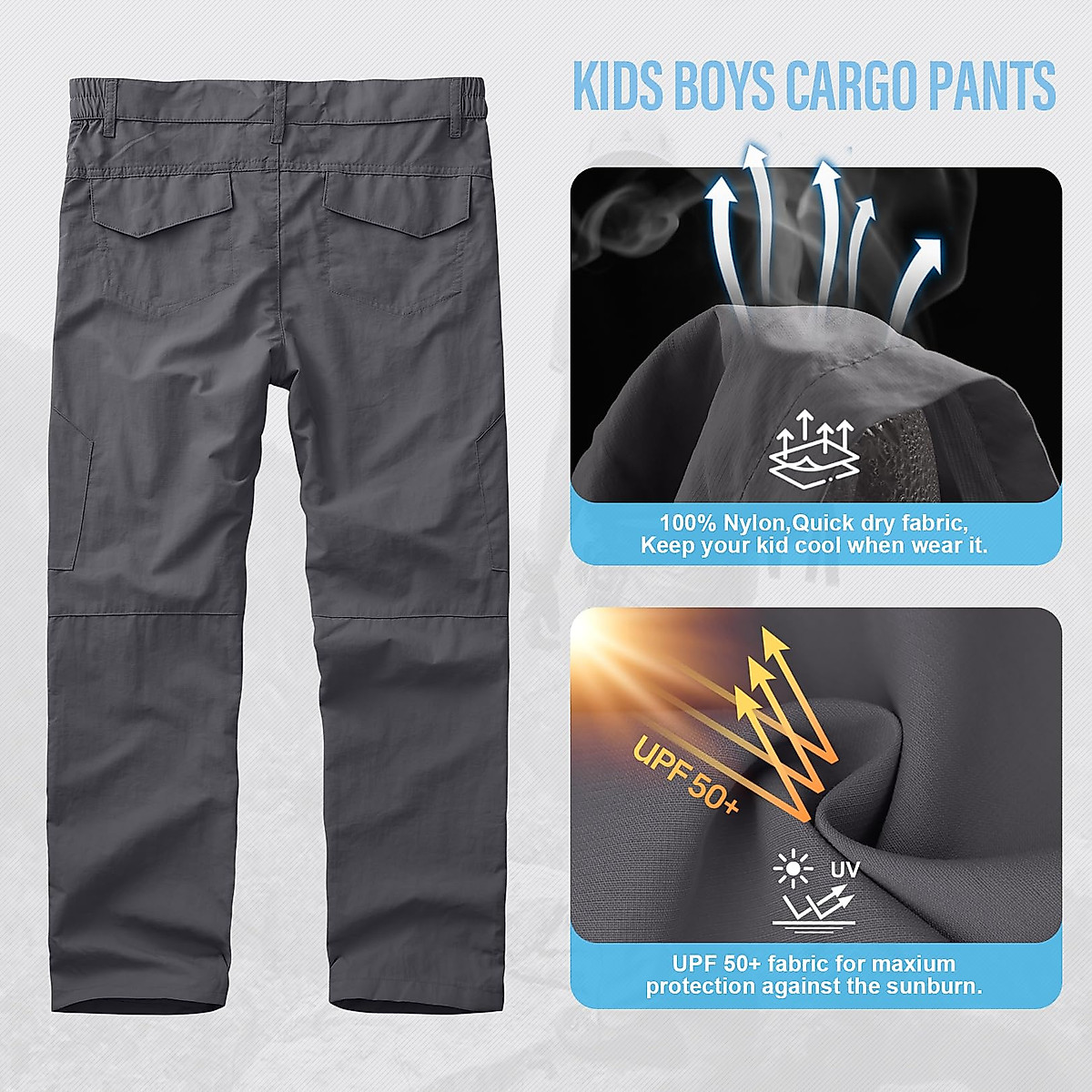 Kids' Cargo Pants, Youth Boys' Hiking Casual Outdoor Quick Dry Boy Scout Uniform Pants #9030-Grey-L