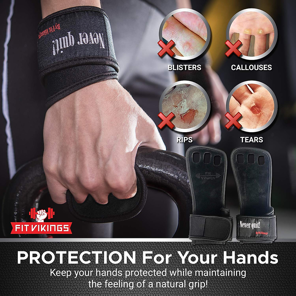 Fit Vikings Gymnastics Grips - Gloves for Crossfit - Pull Up Grips - Hand Grips -Men & Women