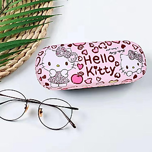PERFECTSIGHT Hard Shell Eyeglasses Case, Floral Protective Glasses Case, Fabric or PU Leather Eyeglass Case for Women Girls (Kitty)