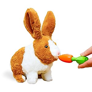 Think Gizmos Plush Rabbit Pet Toy – Cuddle Soft, Furry, Interactive Toy Animal, Hops Around Plus Comes with Pretend Play Carrot