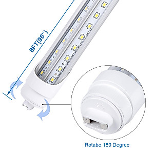 Singteam 10Pack R17D/HO 8FT LED Tubes,90W,F96t12 HO 8 Foot Led Bulbs,10000LM, Cool White 6500K Clear Lens,Rotate V Shaped,T8/T12 Replacement,Dual-Ended Power