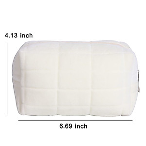 LYDZTION Plush Makeup Bag Cosmetic Bag for Women,Zipper Large Solid Color Travel Toiletry Bag Travel Make Up Toiletry Bag Washing Pouch,White