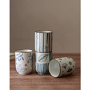 Caalio Japanese Retro Porcelain Tea Cups, for Matcha Coffee Hot Green Tea, Chinese Tea, Mino ware, Compact Cup, Diameter 2.3 inches x height 2.9 inches, 5fl oz/150ml - Folding Fan