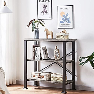 HOMBAZAAR Bookshelf, 3-Tier Vintage Industrial Book Shelf, Rustic Wood and Metal Bookcase and Bookshelves, Free Standing Storage Small Bookshelf for Living Room, Bedroom and Kitchen, Grey Oak