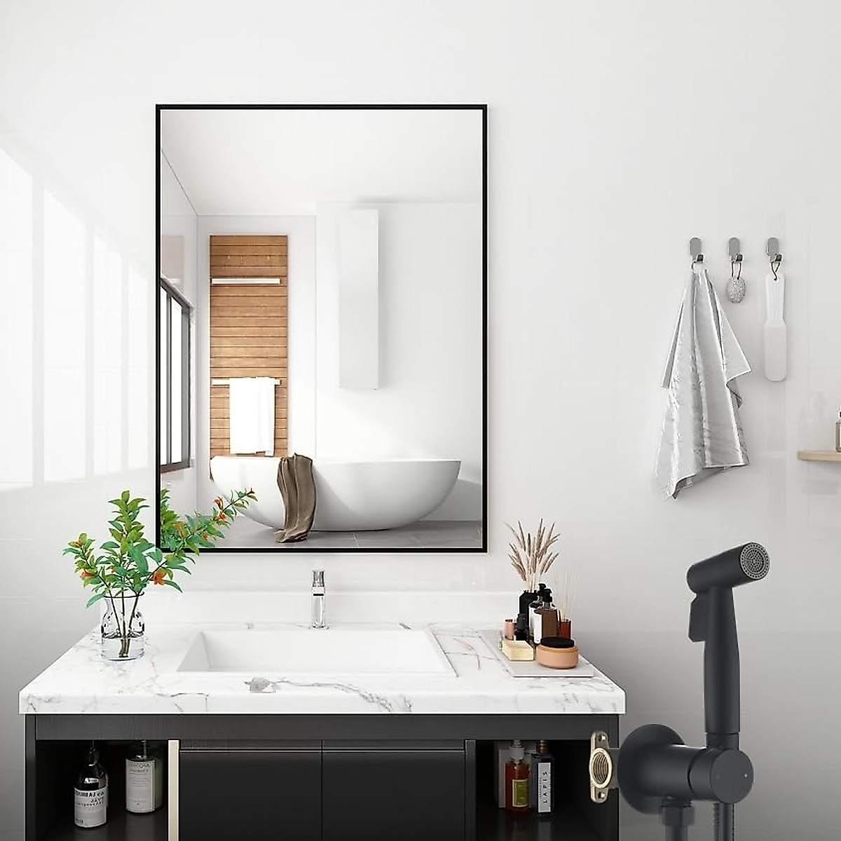 ASRCLOO Handheld Bidet Sprayer for Toilet, Hot and Cold Brass Rough-in Valve, Warm Water Handheld Bidet Attachment Set for Feminine, Pets and Baby Diaper Wash, Matte Black