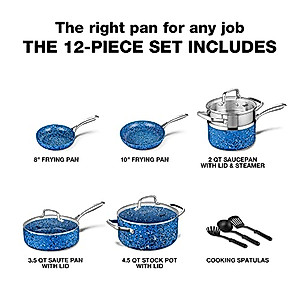 HLAFRG Nonstick Cookware Set Pots Pans and Cooking Utensils, 12 Piece Set, PFOA Free, Blue Granite