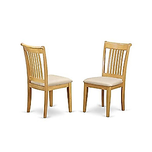 East West Furniture DMPO5-OAK-C 5 Piece Kitchen Table & Chairs Set Includes a Round Dining Table with Dropleaf and 4 Linen Fabric Dining Room Chairs, 42x42 Inch, Oak