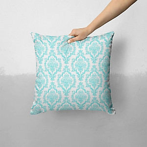 iiRov Fancy Laced Turquiose & White Pattern - Custom Decorative Home Decor Indoor or Outdoor Throw Pillow Cover Plus Cushion Set for Sofa, Bed or Couch (Pillow CASE Cover Plus Cushion)