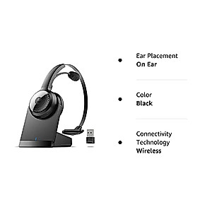 BRAMMAR Wireless Headset for Computer, Bluetooth Headset with Noise Cancelling Microphone for PC, 35H Lightweight USB Headset with Mute Button, Suitable for Remote Working/Call Center/Online Class