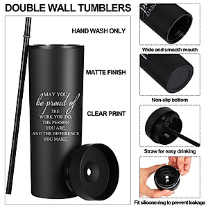 Rtteri 6 Pcs Employee Appreciation Gifts Bulk Thank You Tumblers Gifts for Women 16oz Inspirational Plastic Skinny Tumblers with Lids for Women Men Secretaries Teacher Coworker(Black, Motivational)