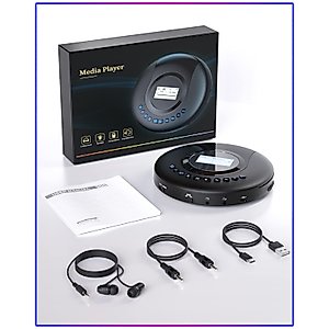 CD Player Portable ARAFUNA, Portable CD Player Bluetooth with FM Radio, 2000mAh Rechargeable CD Player for Car with LCD Screen, Anti Shock Protection Walkman CD Player with Headphone, AUX Cable