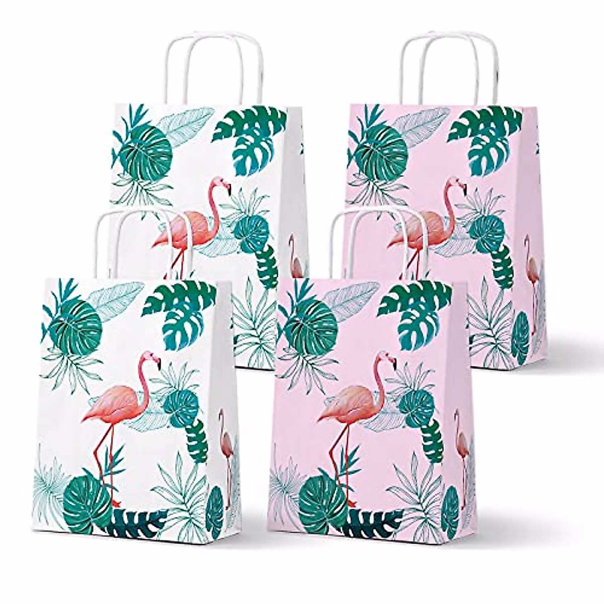 KALEFO 24PCS Luau Party Supplies Flamingo Party Favors Treat Bags Summer Tropical Palm Leaves Hawaii Paper Gift Bags