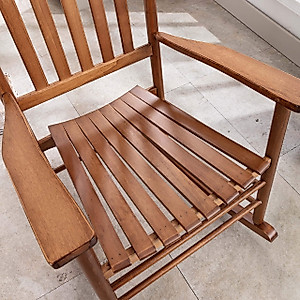 BplusZ Patio Rocking Chair Outdoor Furniture Comfy Rocker for Adults Porch Lawn Room Indoor Wooden Brown