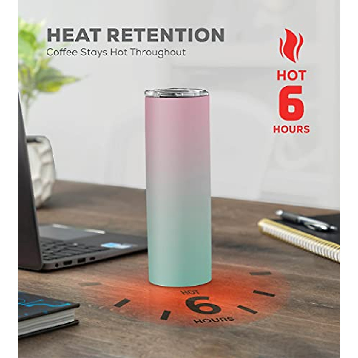 Insulated Skinny Stainless Steel Tumbler Set - 4-Pack 20oz Coffee Tumbler with Straw - Travel Coffee Mug With PBA Free Lids - Slim Vacuum Insulated Tumblers Keep Hot and Cold - Great for Home, Office.