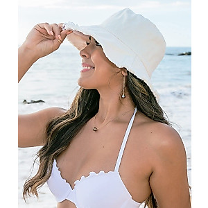 Womens Bucket-Hat Distressed Sun-Protection Washed-Cotton - Summer Wide Brim Beach Cap(7 1/8 Size) (White 01)