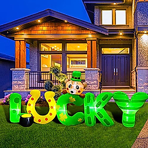 SEASONBLOW 8Ft Inflatable St. Patrick's Day Lucky Letters Bear with Gold Pot Decoration LED Light Up Decor for Home Yard Lawn Garden Indoor Outdoor