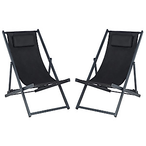 Safavieh PAT9039C-SET2 Outdoor Collection Camlin Black Adjustable Folding Set of 2 (Fully Assembled) Sling Chair Set