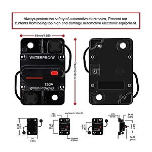 ANJOSHI 150 Amp Circuit Breaker with Manual Reset for Car Truck RV ATV Marine Trolling Motors Boat Audio System Current Overload Protection Inline Fuse Inverter, 20A-150A/12V-42V DC Waterproof (150A)