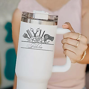 LifGif Babershop Personalized Tumbler 40 oz Laser Engraved, Insulated Cup with Handle, Lid and Straw, Custom Tumbler Hair Stylist Graduation Gift for Men Women Friend Stainless Steel Coffee Cup