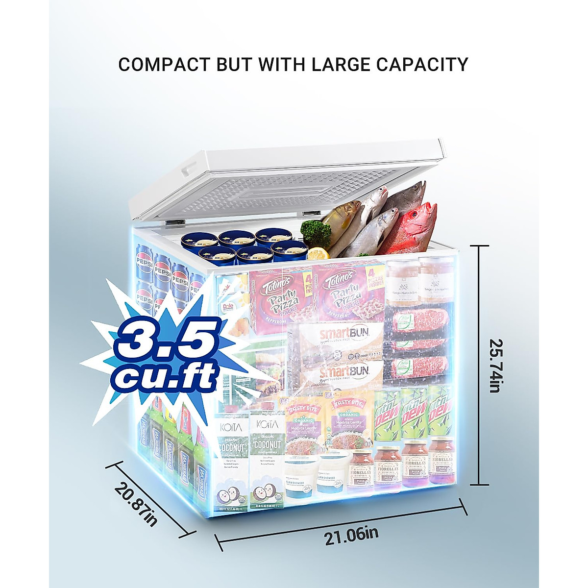 Mini Chest Freezer 3.5 Cu.Ft, Small Top Door Deep Freezer with 7 Adjustable Temperature, Removable Basket, Low Noise for Home, Apartment, Open Garage, Kitchen White