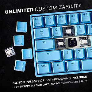 HK GAMING GK61s Mechanical Gaming Keyboard - 61 Keys Multi Color RGB Illuminated LED Backlit Wired Programmable for PC/Mac Gamer (Gateron Mechanical Black, Blue)