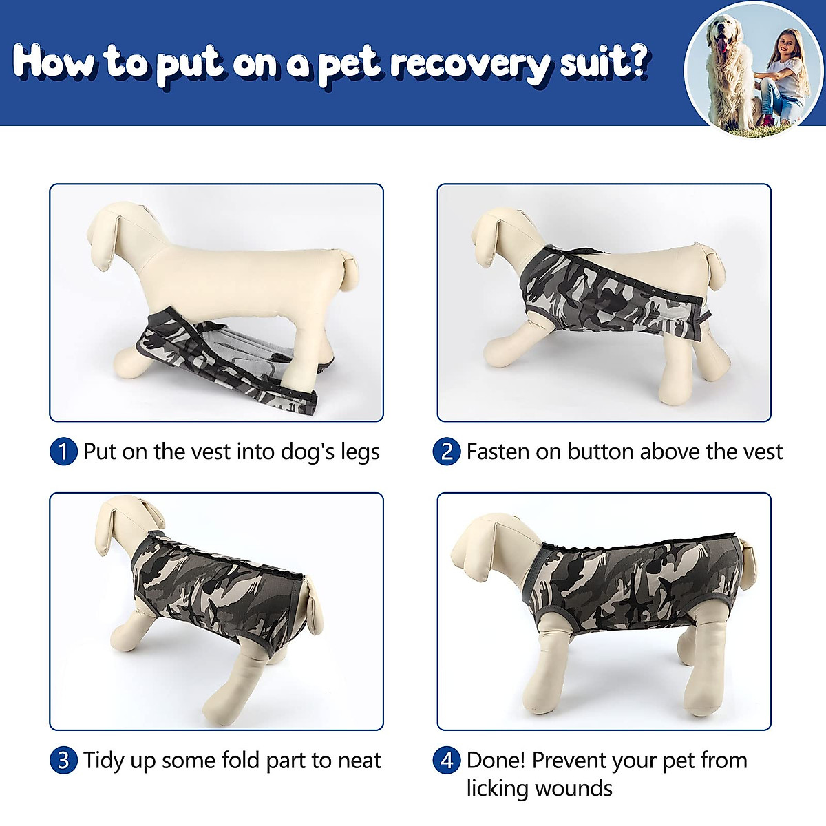 Rypet 2 Packs Dog Recovery Suit Abdominal Wound Surgical Clothes for Male Female Pet Surgical Snugly Suit After Surgery Anti-Licking Dog Onesies